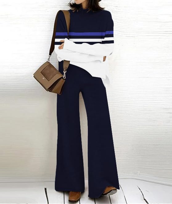 ETCYY NEW Womens Elegant Lounge Sets Knitted Sweatsuit Sets 2 Piece Outfits with Sweater Tops and Wide Leg Sweatpants