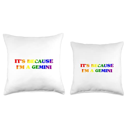 LGBT It's Because I'm A Gemini Astrology Shirt It's Because I'm A Gemini LGBTQ Gay Pride Zodiac Rainbow Throw Pillow, 18x18, Multicolor