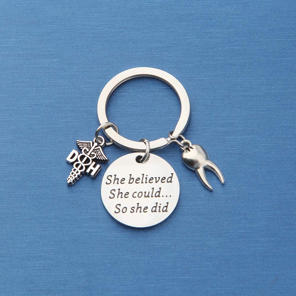 ENSIANTH Dental Hygienist Gifts She Believed She Could So She Did Keychain Dentist Jewelry Graduation Gift For DH (DH Keychain)