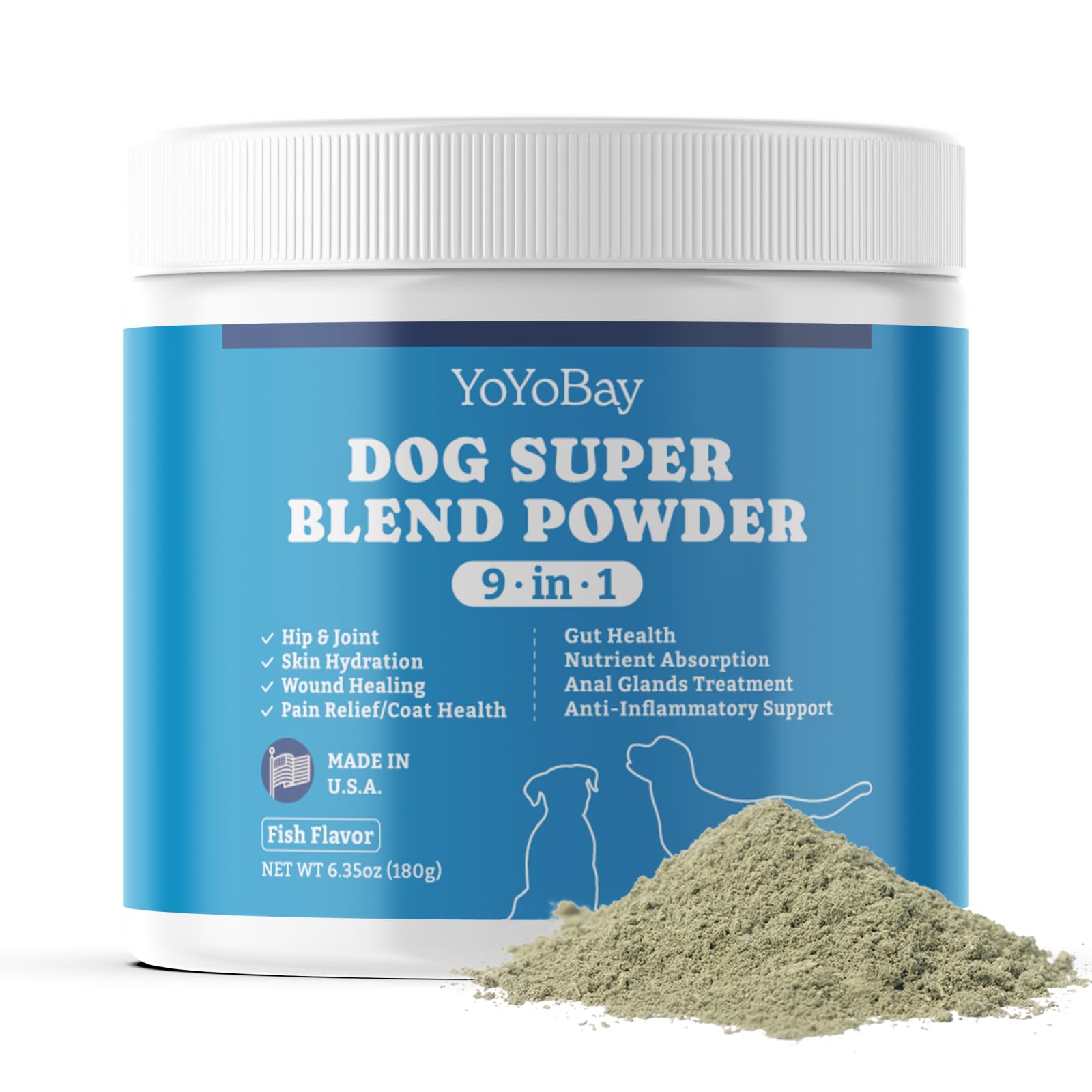 Supplements for Dogs, Dog Supplements Super Blend Powder 9 in 1, Vitamins for Dog, with Iceland Fish Powder, Support Gut Health, Hip and Joint, Multivitamin Support, 6.35oz, Fish Flavor