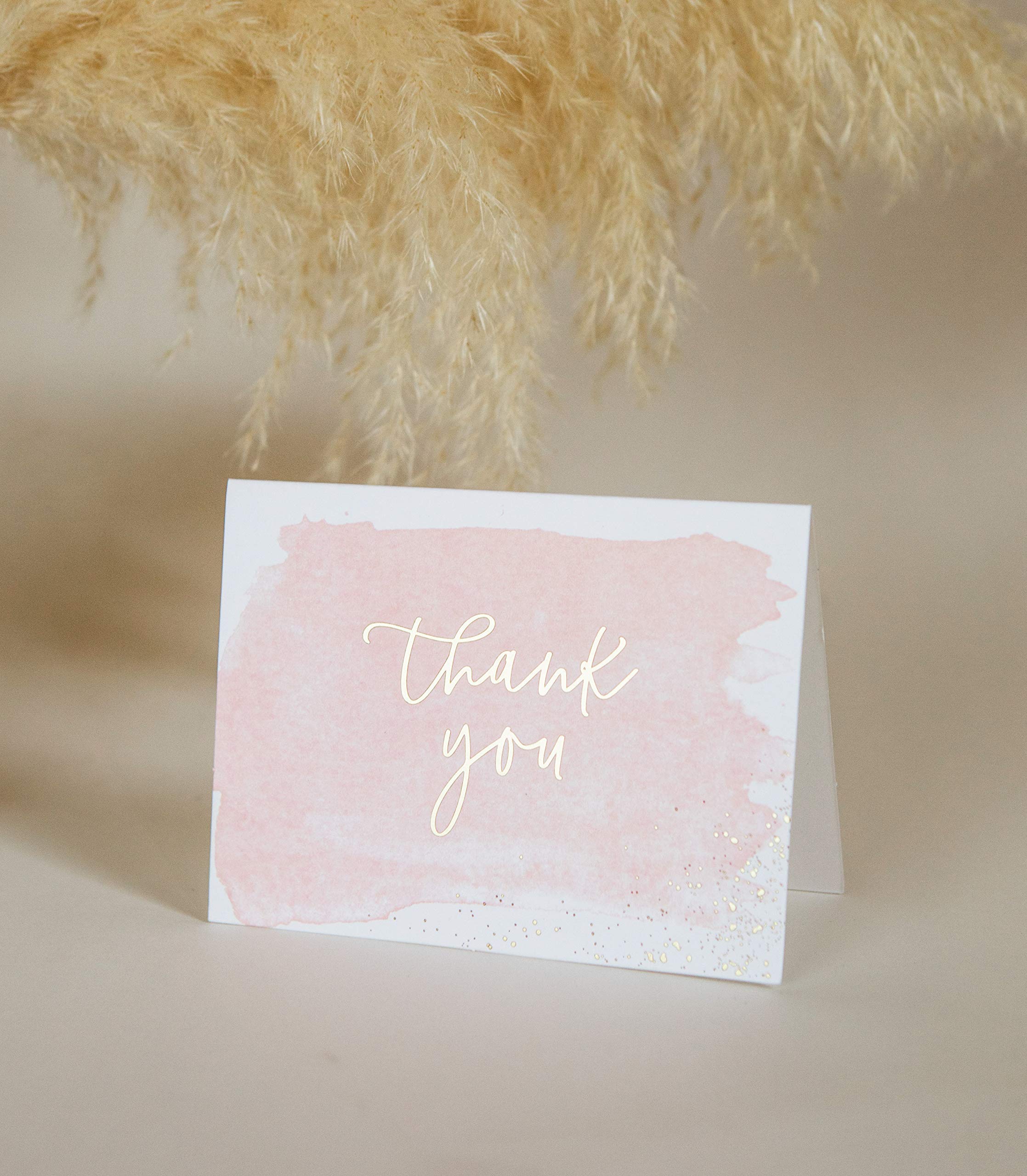Thank You Cards | 48 Blank Gold Foil Watercolor- Baby & Bridal Shower, Graduation, Wedding