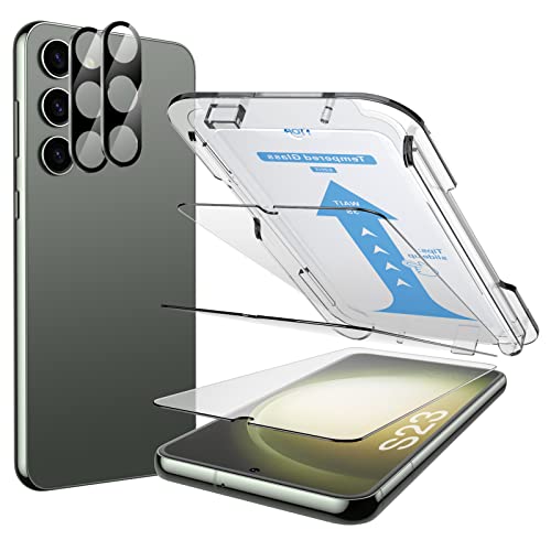 Mowei [3+2 Pack] Screen Protector Compatible with Samsung Galaxy S23 [Fully Support Fingerprint] 3X Tempered Glass and 2X Camera Lens Protector for S23 [Impact & Scratch Protection]