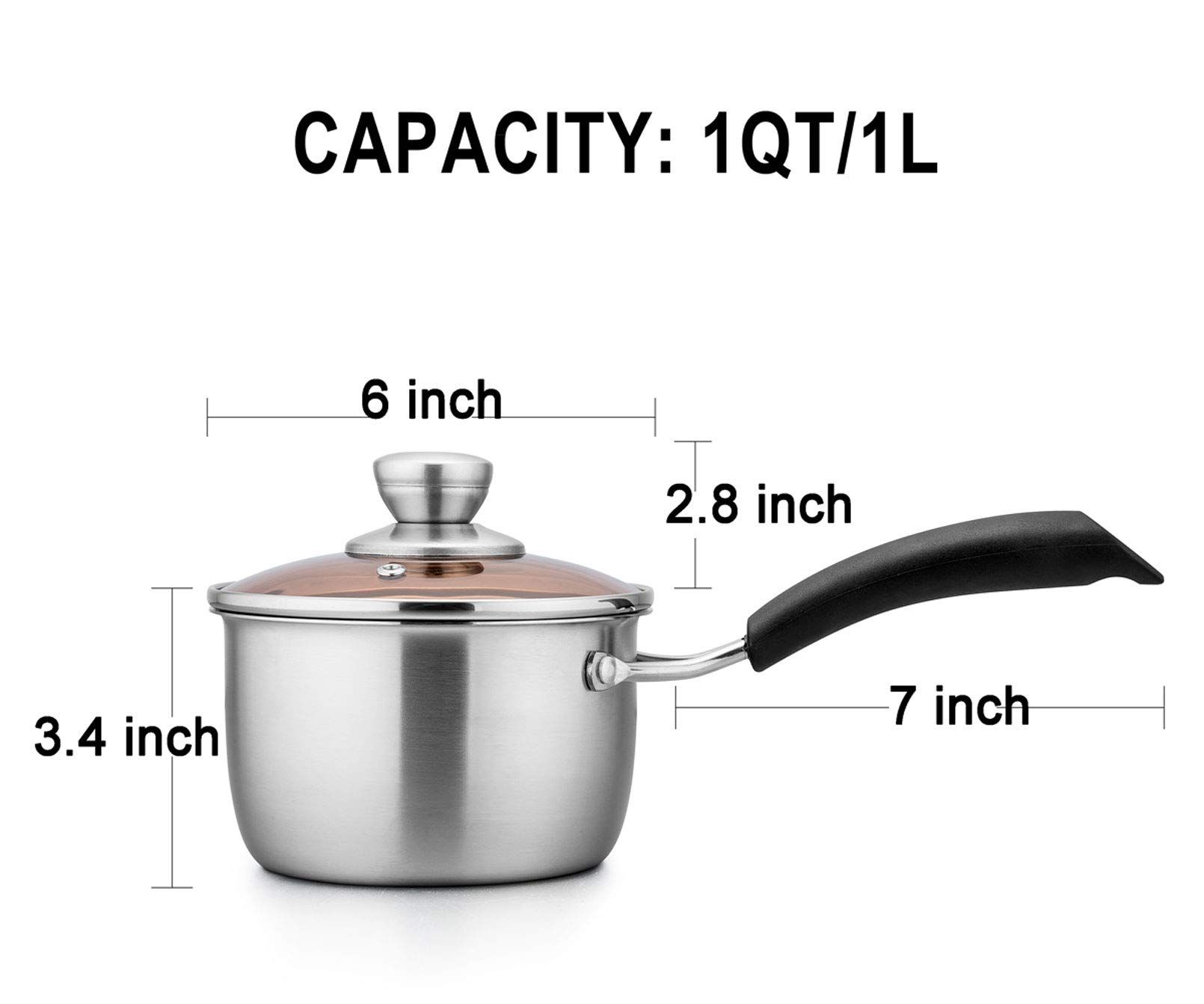 TeamFar 1qt Saucepan, Stainless Steel Sauce Pan with Lid, Milk Pan Cookware Professional with Long Heatproof Handle, Non Toxic & Healthy, Rust Free & Dishwasher Safe