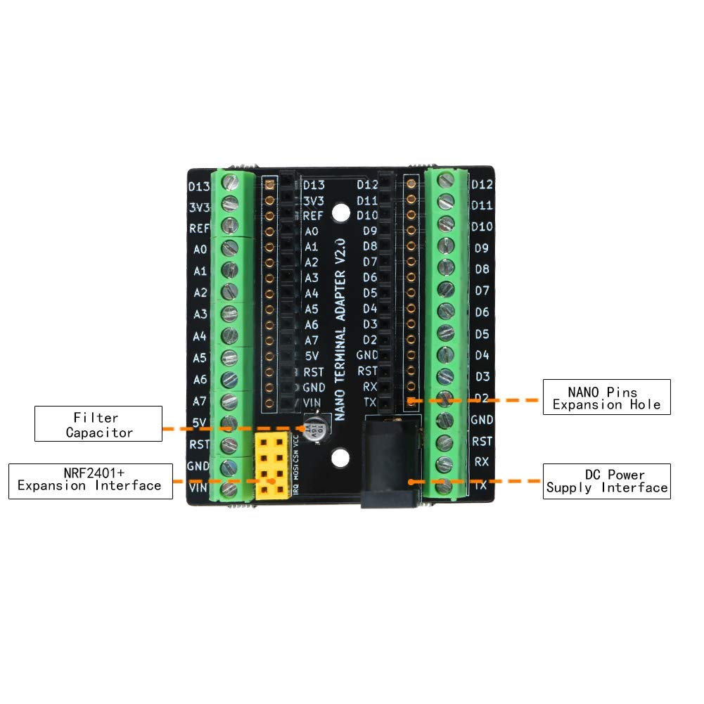 Emakefun Terminal Expansion Adapter Board Compatible with Arduino Nano V3.0 AVR ATMEGA328P with NRF2401+ Expansion Interface, DC Power Supply Interface (5PCS)