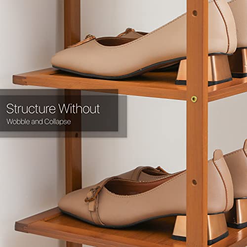 MoNiBloom Shoe Rack for Entryway, Bamboo Vertical Double Row Shoe Storage Space Saving Shoe Organizer for Small Spaces Corner Bedroom (10 Shelves, Brown)