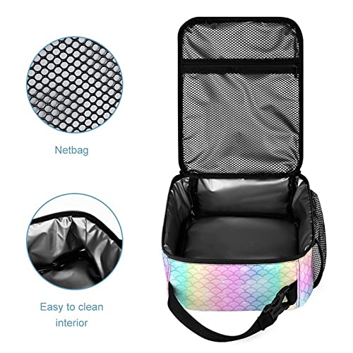 Mrokouay Mermaid Fish Scale Rainbow Custom Backpack for Boys Girls Add Your Name Personalized Backpack 3 Piece Set Customization Book Bag with Lunch Bag and Pencil Case