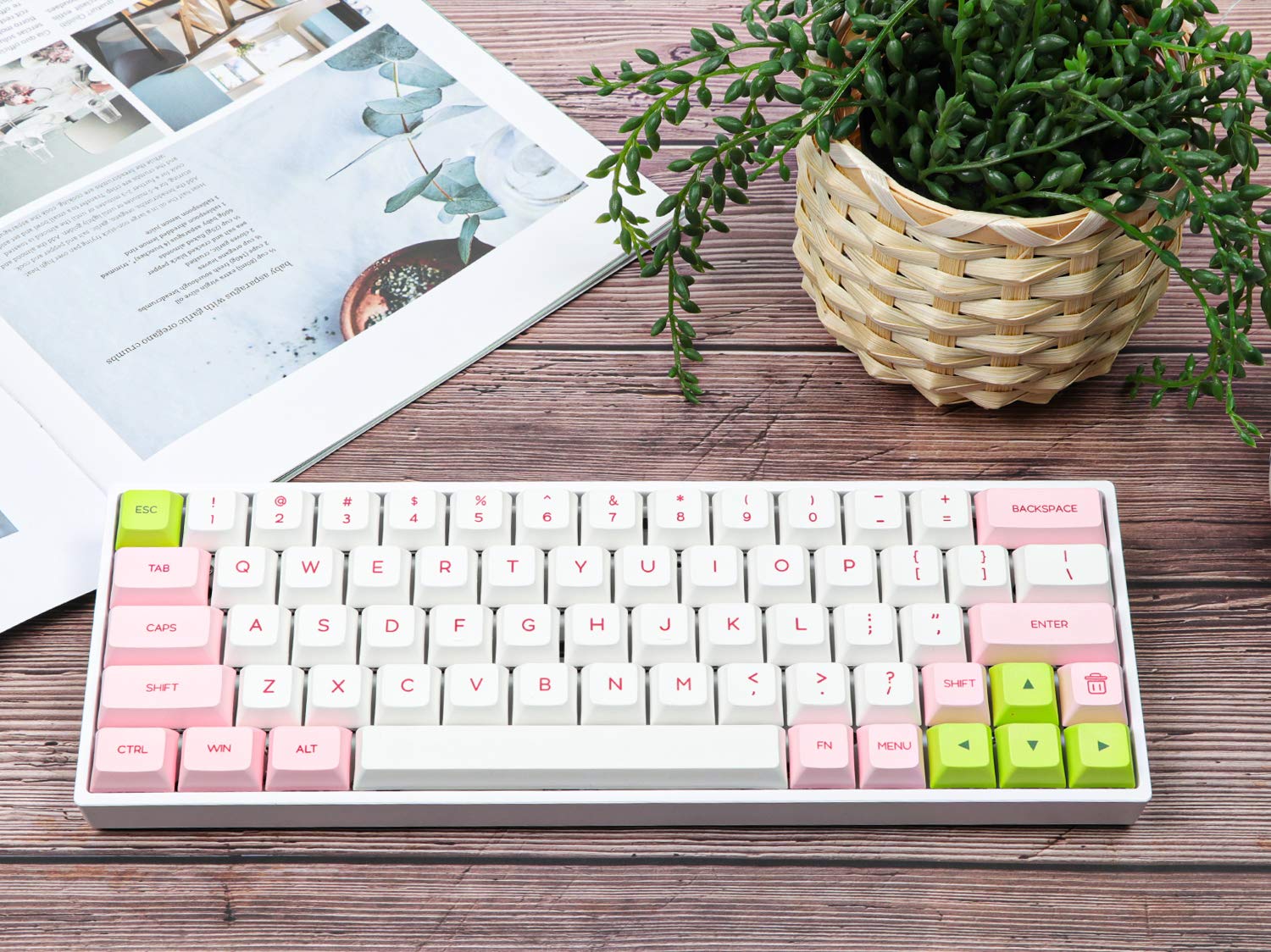 EPOMAKER SKYLOONG SK64 64 Keys Hot Swappable Mechanical Keyboard with RGB Backlit, PBT Keycaps, Arrow Keys for Win/Mac/Gaming (Gateron Optical Black, Pink White)