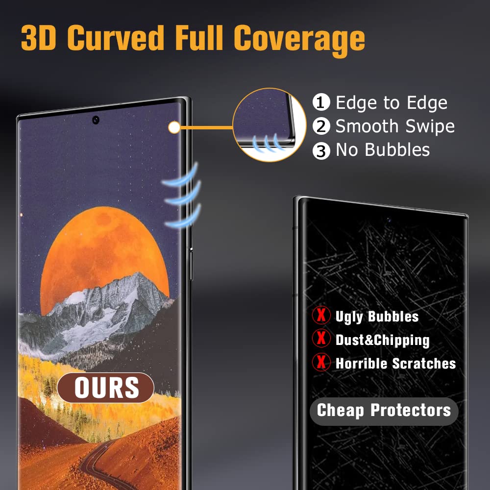 Galaxy S22 Ultra Screen Protector 【2+2 Pack】With Camera Lens Protector, Compatible Fingerprint, 3D Glass Full Coverage 9H Hardness Tempered Glass Screen Protector for Samsung Galaxy S22 Ultra 5G 6.8