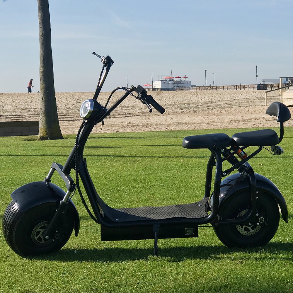 Electric 60V 1000W Fat Tire Scooters,Adult Citycoco with 2 Seat Power Scooter WERCS Battery Certificate,Key Start and Power Display (Cool Black)