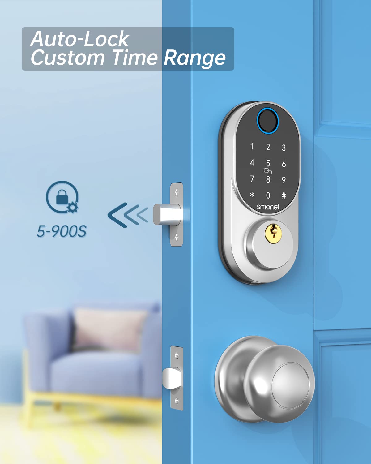 Door Locks with Keypads,SMONET Fingerprint Keyless Entry Smart Deadbolt with Auto Lock Touchscreen,Electric Digital Biometric Front Door Lock with Fobs Code Key,Wireless Home Combination Lock Gifts