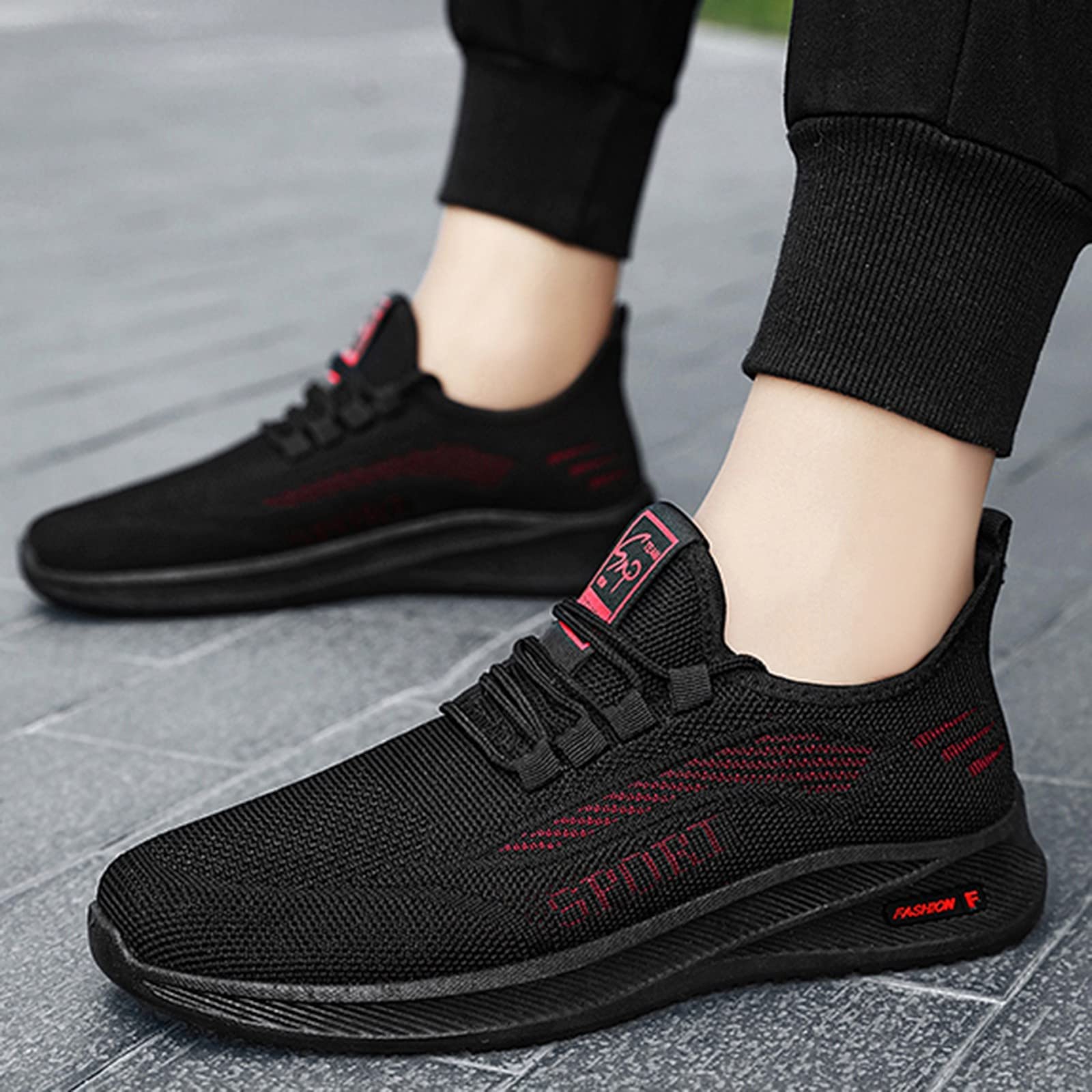 FASDNENDYS Fashionable Autumn Men Sports Shoes Flat Fly Woven Mesh Breathable Comfortable Lace Mens Sneaker Boots Size 11