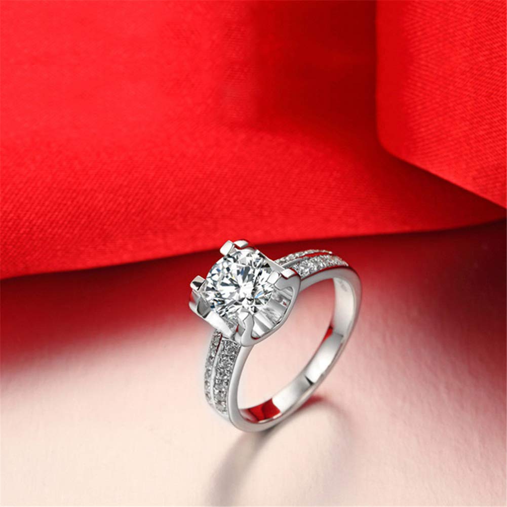 DYUNQ 2 CT Round CZ Engagement Cubic Zirconia Rhodium Plated Sterling Silver Wedding Ring for Women (3.75)