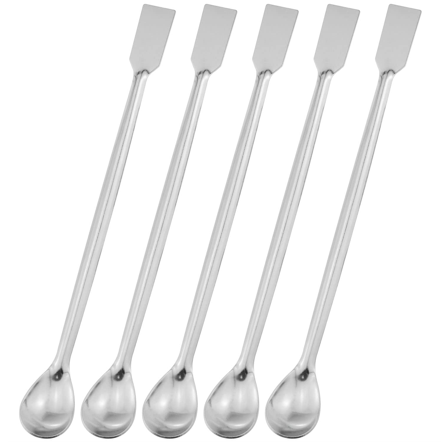Lab Spoon Spatula MTQY 5PCS 2 in 1 430 Stainless Steel Lab Spoons with Flat Spatula Laboratory Sampling Spoon for Powders Gel Cap Filler Mixing Spatula