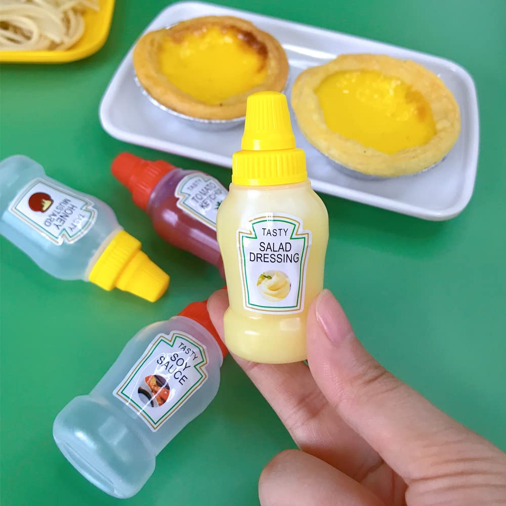HYMAOME 4pcs Mini Condiment Squeeze Bottle Ketchup/Soy Sauce/Honey/Salad Dressing Container Portable Reusable Lunchbox Dispensers with Screw Cap,25ml