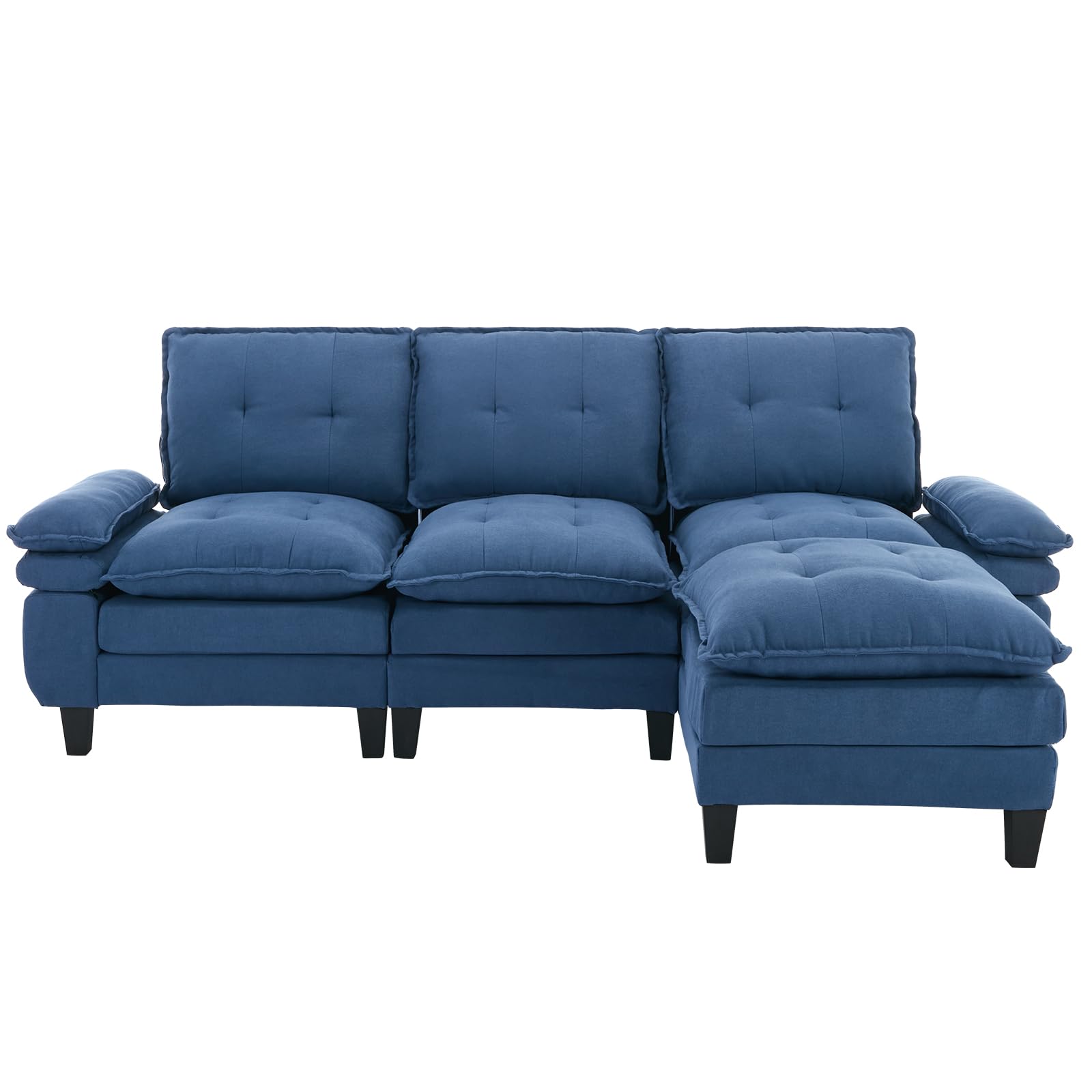 Modern Sectional Cloud Couch Deep 3-Seat, L Shape Sofa Couch with Moveable Ottoman, Adjustable Wide Arm, Comfy Upholstered Sleeper Sofa for Living Room and Small Apartments, Office