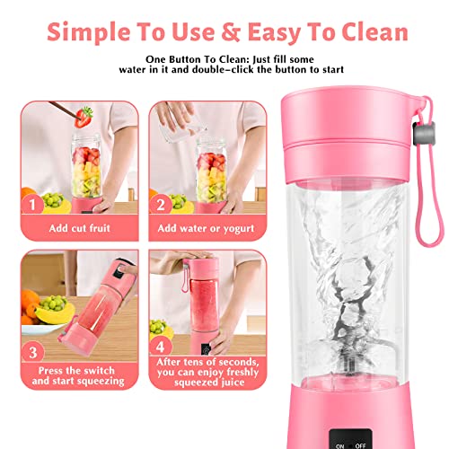 FlyBanboo Portable Blender,Personal Blender for Shakes&Smoothies,Blenders with Rechargeable USB,380Ml Traveling Fruit Veggie Juicer Cup With 6 Blades,2023 Portable Blender Pink