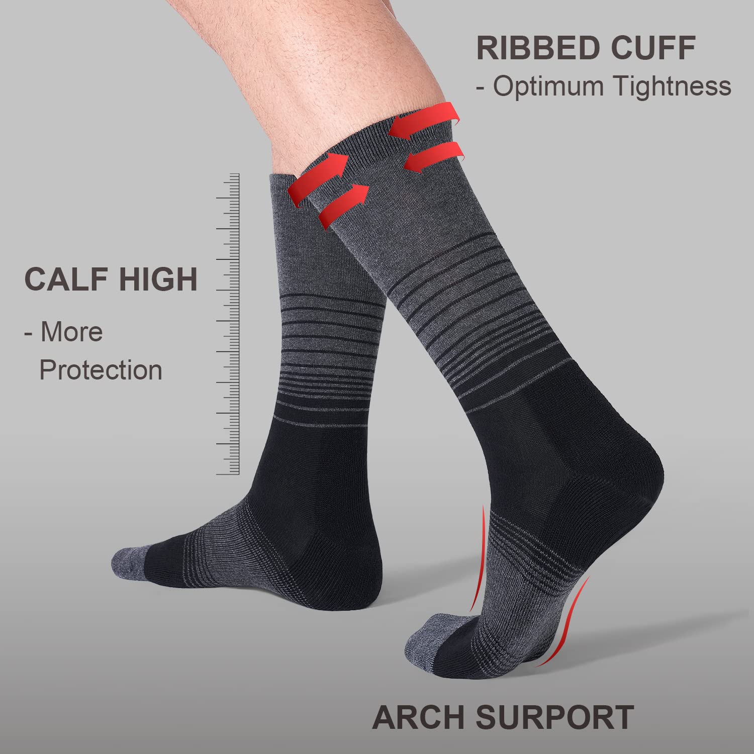 FITRELL 4 Pack Men's Merino Wool Hiking Socks, Wicking Cushioned, Warm Thermal Lightweight Boot Crew Socks, Dress Socks, Black+Blue, Large, Shoe Size 9-12