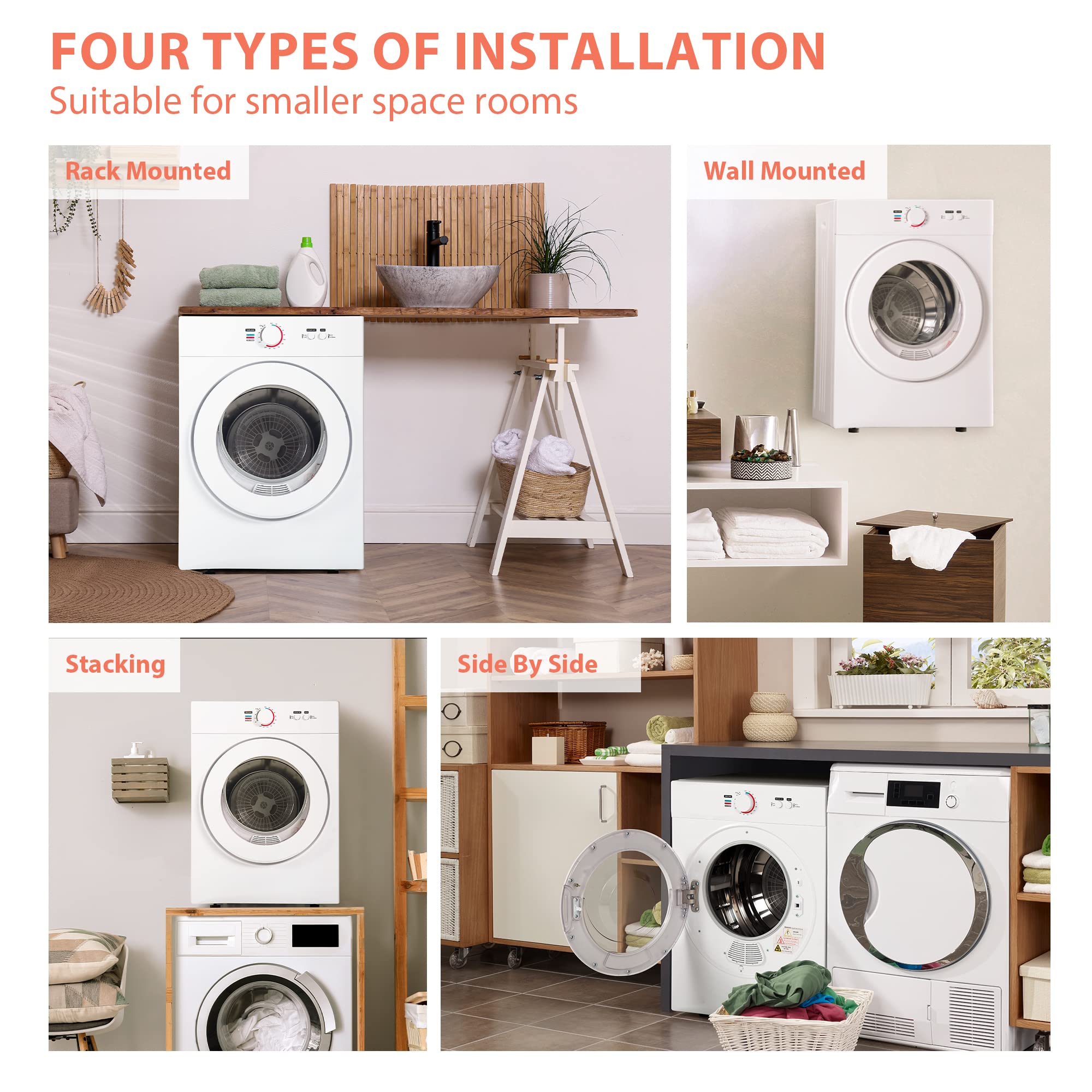 Euhomy Compact Dryer 1.8 cu. ft. Portable Clothes Dryers with Exhaust Duct with Stainless & Comfee Portable Washing Machine, 0.9 cu.ft Compact Washer With LED Display, 5 Wash