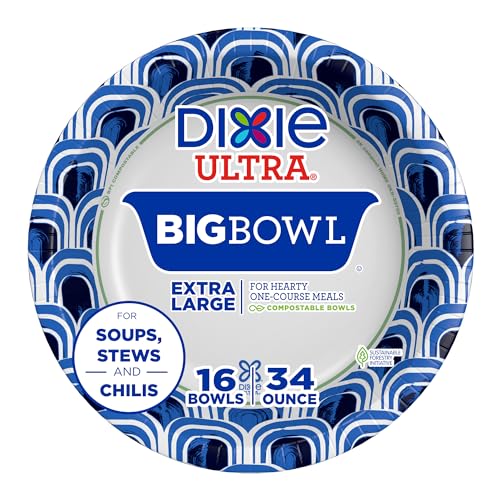 Dixie Ultra, Extra Large Paper Bowls, 32 Oz, 16 Count, Microwave Safe, Disposable Bowls Great For Hearty One-Course Meals