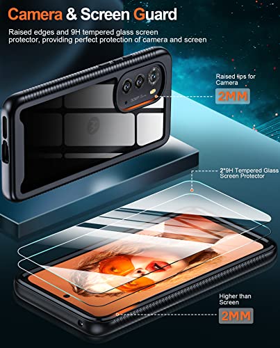 LeYi for Motorola Edge 2022 Case, Moto Edge 2022 Case with 2 Tempered Glass Screen Protector, Full-Body Shockproof Bumper Rugged Hybrid Clear Protective Phone Case for Motorola Edge 2022, Black