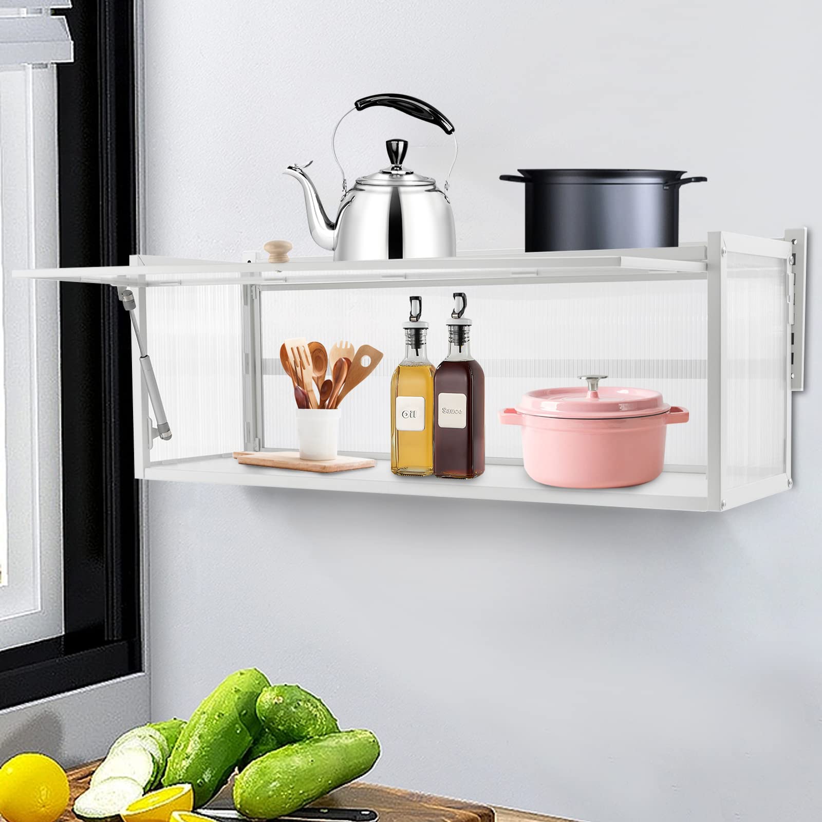 ETKEGHIP Wall Cabinet, Wall Mounted Storage Cabinet for Balcony Kitchen, Living Room Bedroom Storage Cabinet Flip-Up Door Wall-Mounted Locker, 33.5" W x 12" H x 11" D (White)