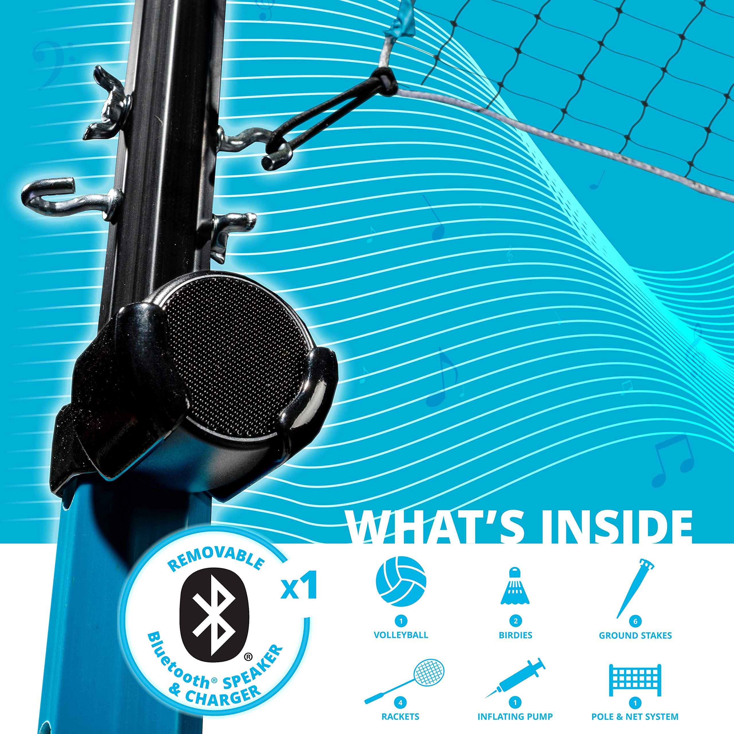 Franklin Sports Bluetooth Volleyball/Badminton Combo - Complete Combo Set - Bluetooth Speaker - Carry Bag