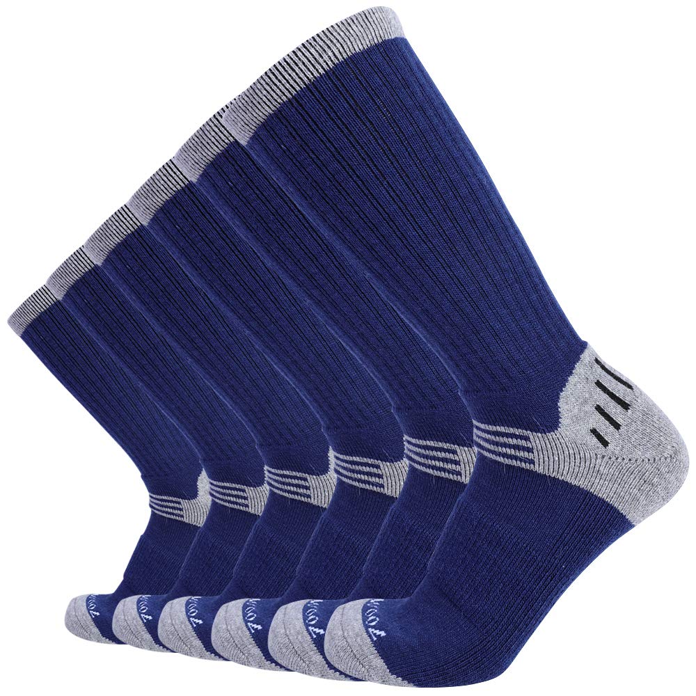 EnerWear 6P Pack Men's Merino Wool Blended Hiking Trail Socks (US 10-13, Blue)