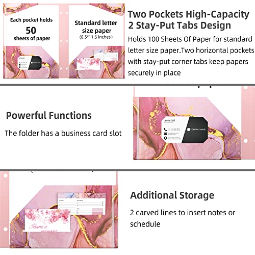 Ospelelf Folders with Pockets, Waterproof Plastic Folder with Two Fixed Corner Tabs and 2 Pockets Includes Business Card Slot, Includes Sticker, Fits 3 Ring Binder Holds 11" x 8.5", 6-Pack
