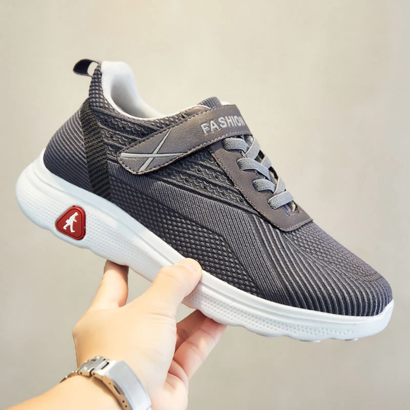 FASDNENDYS Fashion Autumn Men Sports Shoes Flat Non Slip Lace Up Hook Loop Mesh Breathable Comfortable Sneaker for Men Size 15 Grey
