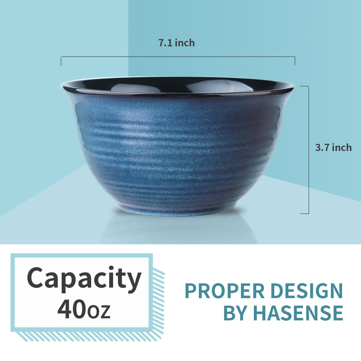 Hasense Ceramic Soup Bowls Set of 4, 40 Ounce Large Cereal Bowls for Kitchen, Deep Serving Bowls for Salad Pasta Ramen Pho Popcorn, Dishwasher Microwave Safe, Navy Blue