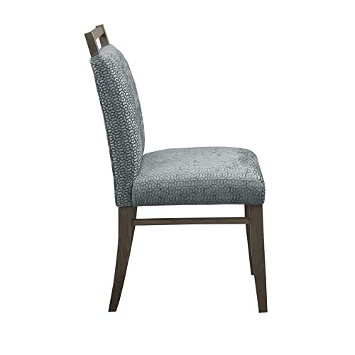 Madison Park Elmwood Dining Chair Set of 2-Cut Velvet Upholstered Backrest, Foam Seat Cushion Modern Kitchen Furniture, Reclaimed Grey Finished Solid Wood Legs, 38.5" H, Blue