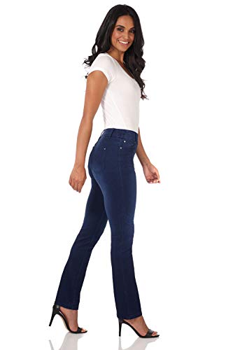 Rekucci Women's Secret Figure Premium Denim Straight Leg Pull-On Jean (10, Ink Blue Sandblast)