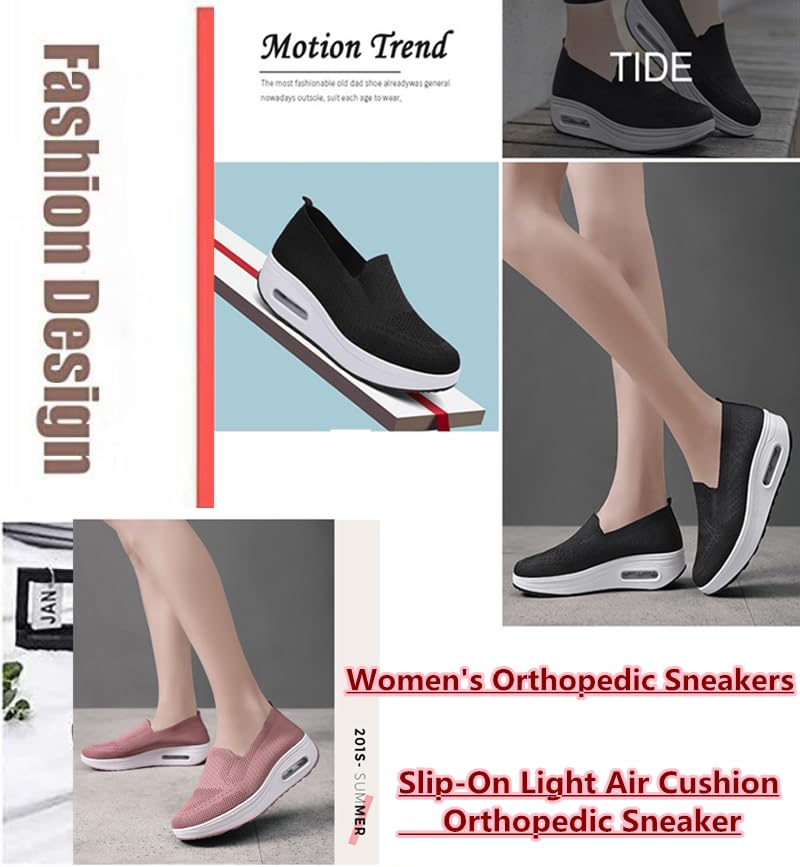 Fitsshoes Women Orthopedic Sneakers,Slip-On Light Air Cushion Orthopedic Sneaker Platform Diabetic Walking Shoes (Black,41)