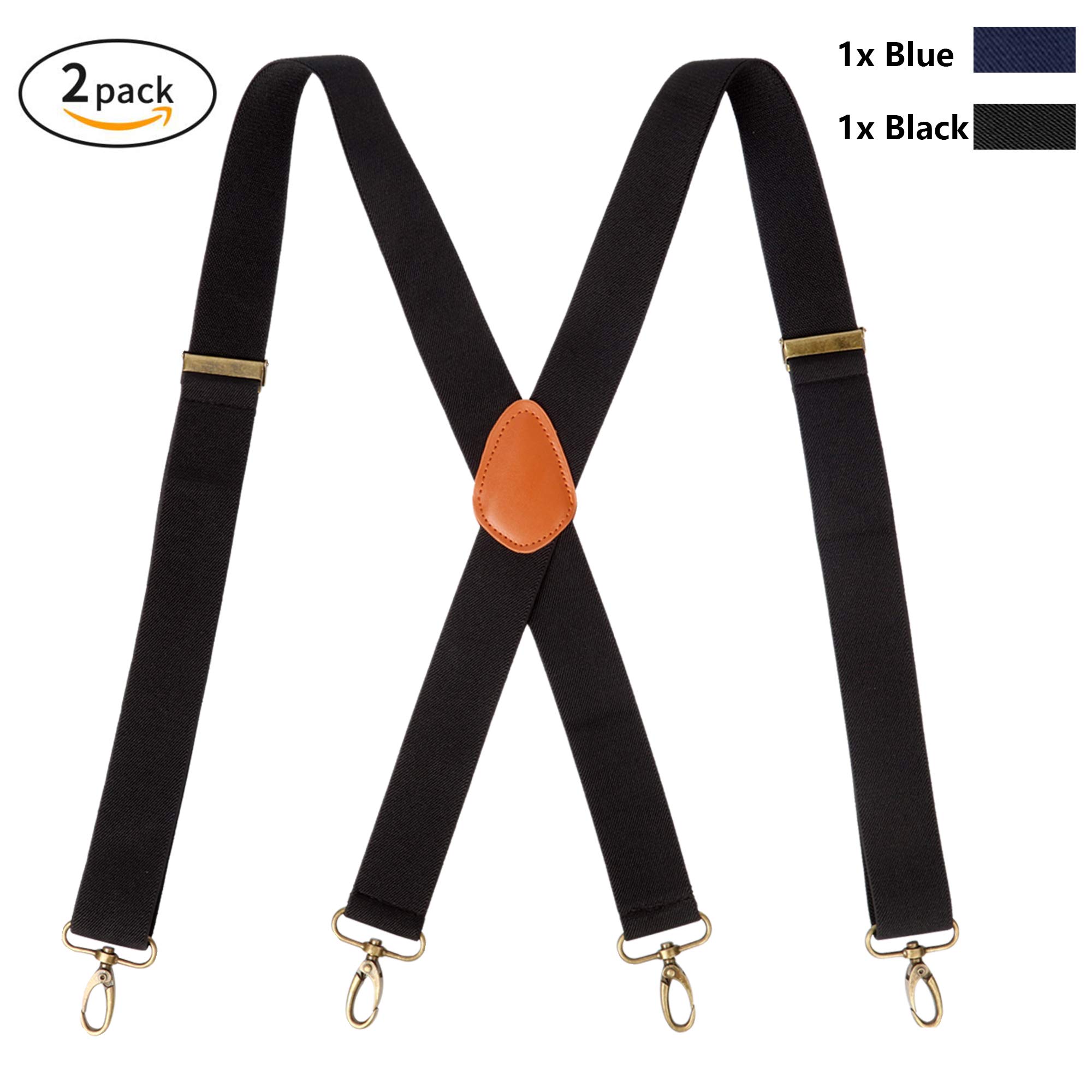 DICCO 2PCS Men Suspenders Heavy Duty Big and Tall Adjustable Elastic Braces for Work X-Back (black，dark blue)