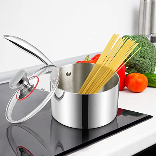 LIANYU 2QT Saucepan with Lid, Triply 18/10 Stainless Steel Sauce Pan with Stay-cool Handle, 2 Quart Induction Saucepan Pot for Cooking Pasta Soup, Small Saucepan with Thick Bottom, Dishwasher Safe