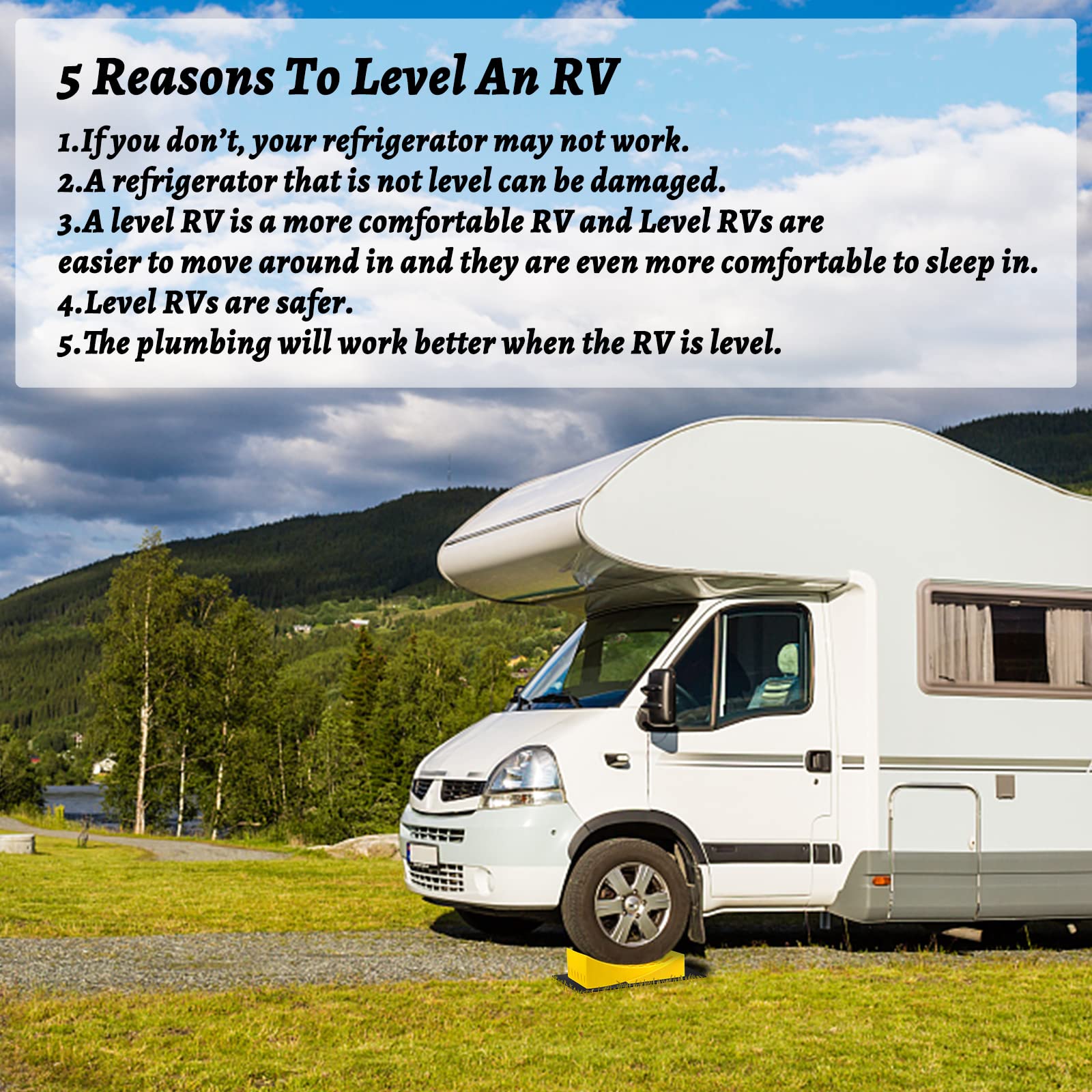 Eazy2hD Camper Leveler 2 Pack - RV Leveling Blocks, Includes Two Curved Levelers, Two Chocks, and Two Rubber Grip Mats, Heavy Duty Leveler Works for Camper