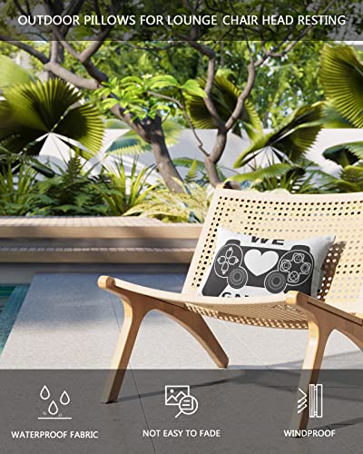 Outdoor Pillows Covers with Inserts WE GAMING Gray Gamepad Continuous Joystick Waterproof Recliner Pillow with Adjustable Strap Throw Pillows for Patio Furniture Pool Lounge Chair, 12x20 inch, 2PCS
