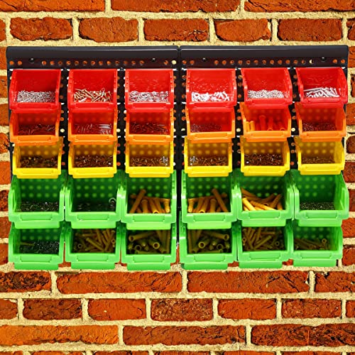 MULSAME Garage Storage Bins With Pegboard, Wall Mounted Parts Rack with 30PCS Bins Organizer, Stackable Garage Plastic Shop Tool, Garage Organizers for Nuts, Screws, Nails, Beads, Bolts Storage