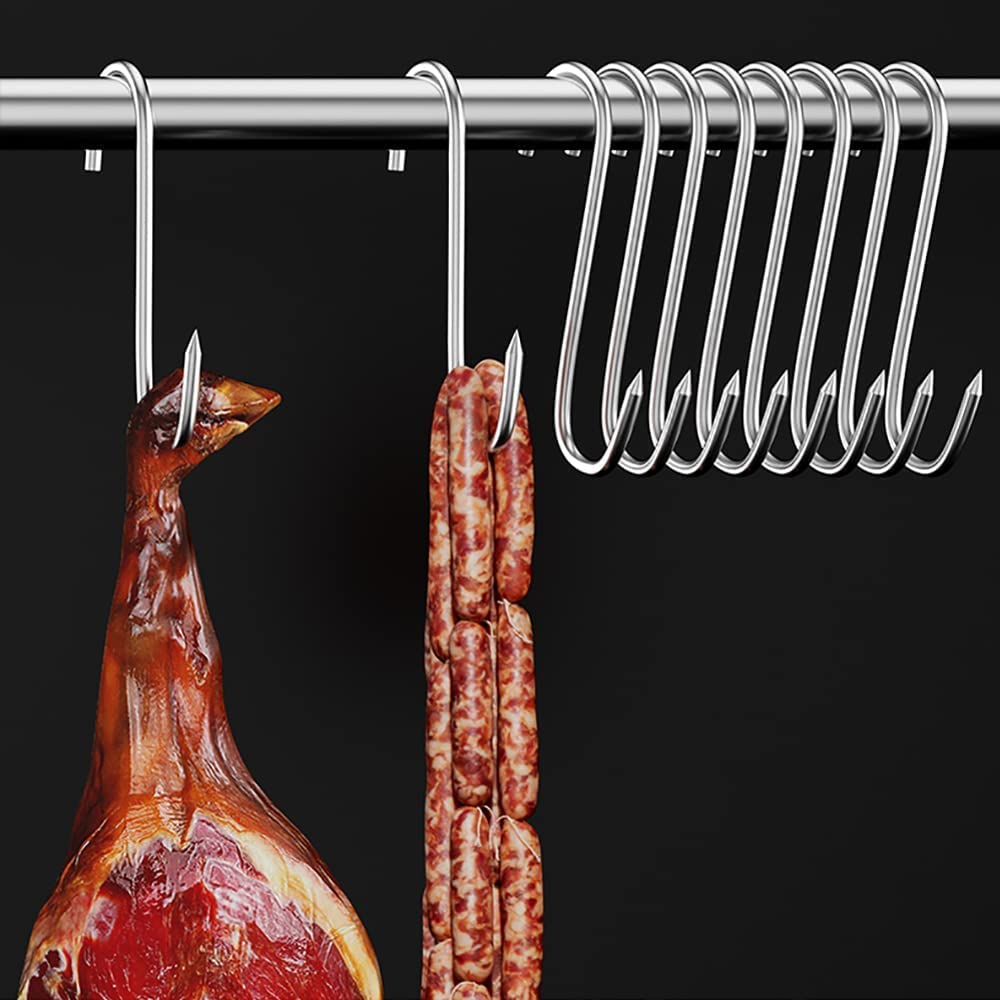 Meat Hooks,20Pcs Premium Stainless Steel Butcher's Hook,Meat Hook Tool for Hot and Cold Smoking,Butchering,Hunting,Chicken Hunting Smoking, Grill Hook Tool (5.9IN 20PCS)