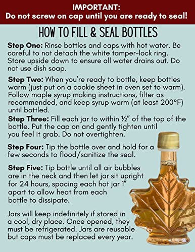 Maple Tapper Glass Maple Syrup Bottles Jars (Set of 3) with (6) Self-Sealing Caps – Reusable Leaf Shaped, Food Grade Canning Bottles 250 ml, 8.4 oz for Sugarmaking & 5 Recipe Cards, Instructions