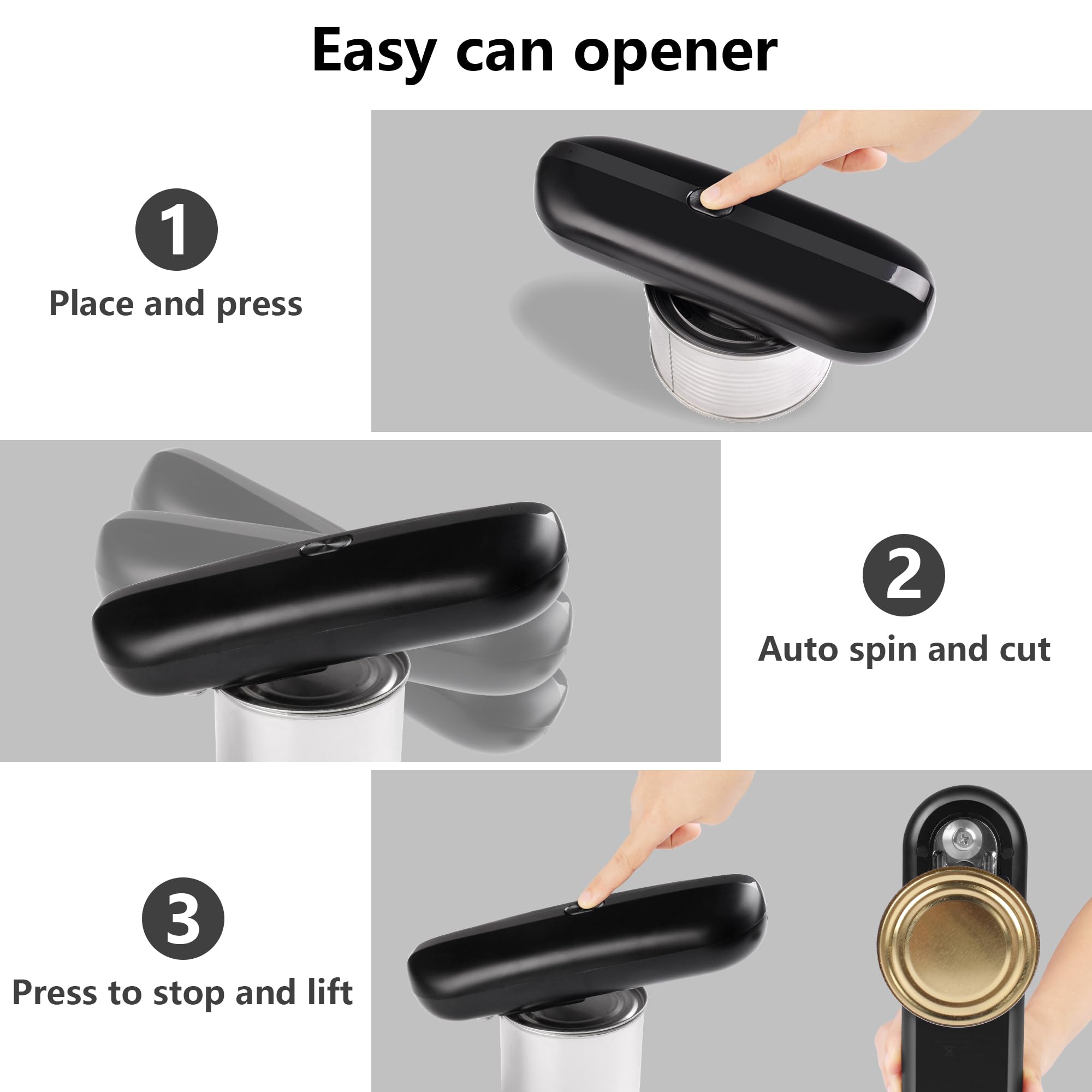 Electric Can Opener for Kitchen, Smooth Edge Automatic Rechargeable Can Openers, Easy Can Opener for Seniors with Arthritis Left Handed