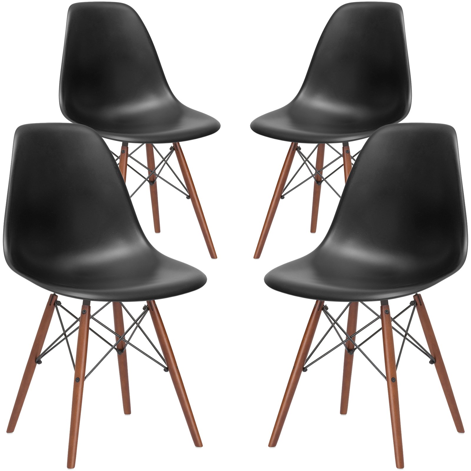 EdgeMod Vortex Side Chair with Walnut Legs, Set of 4, Black