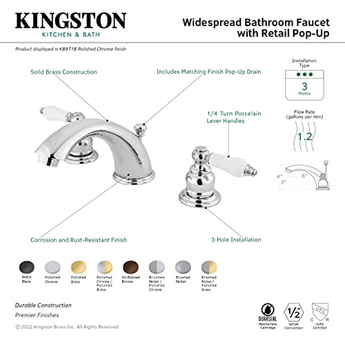 Kingston Brass KB972B Victorian Widespread Bathroom Faucet, 8-Inch Adjustable Center, Polished Brass