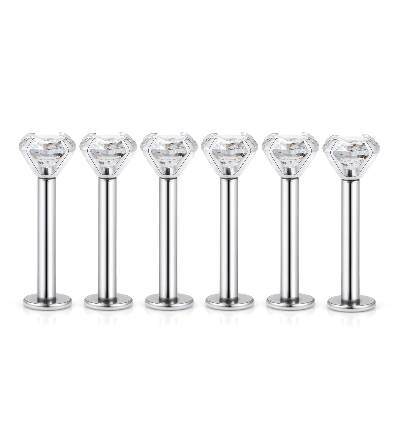 Dyknasz 316L Stainless Steel 16G 2mm Clear CZ Gem Nose Piercing Labret Monroe Lip Monroe Helix Rings Cartilage Ear Ring Studs Piercings 6mm Bar Length for Women Men Silvertone