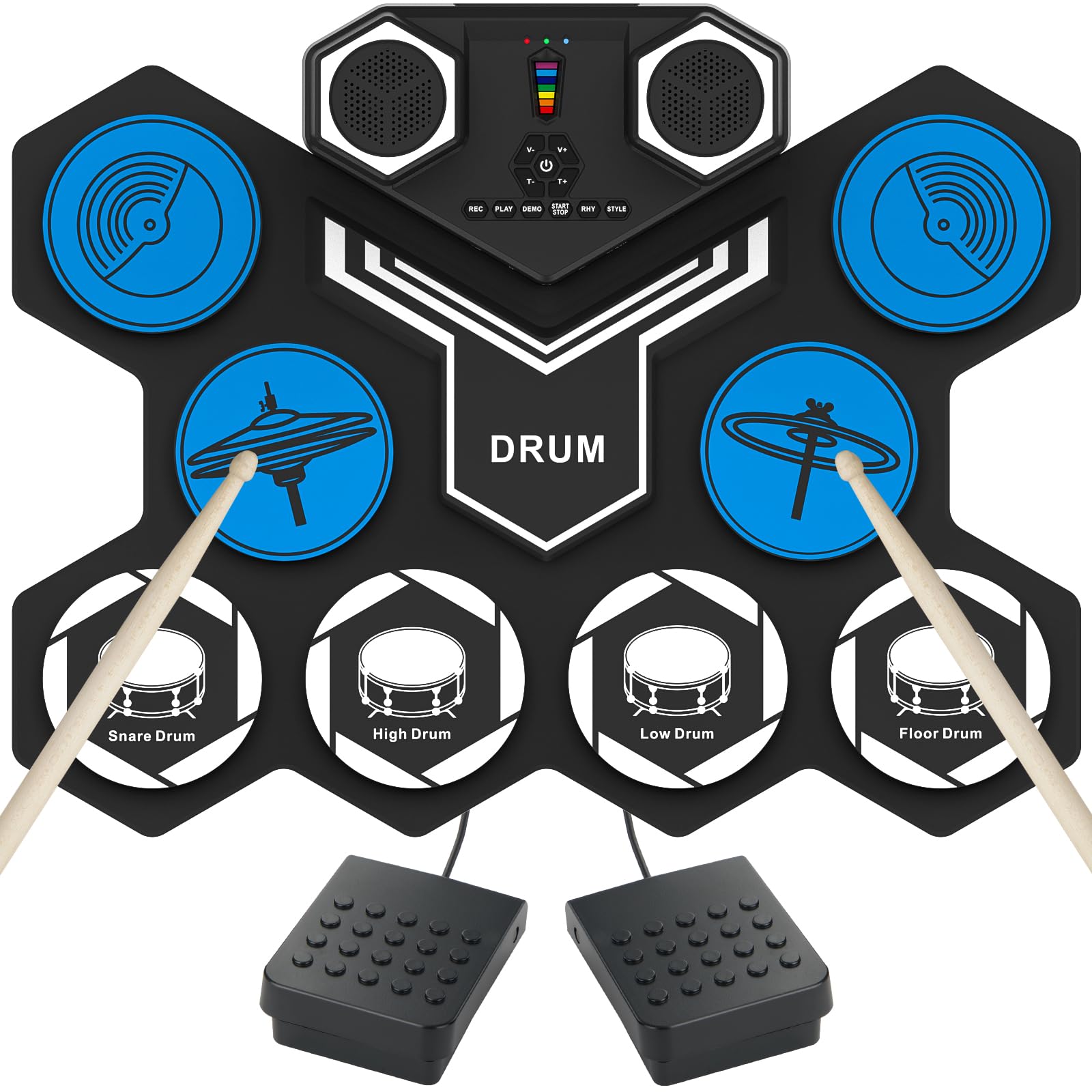 Electric Drum Set, 9 Drums Portable Practice Pad, Electronic Drum Kit with Built in Speakers, Drum Sticks, Headphone Out Jack, Christmas Birthday Gifts for Kids/Adults