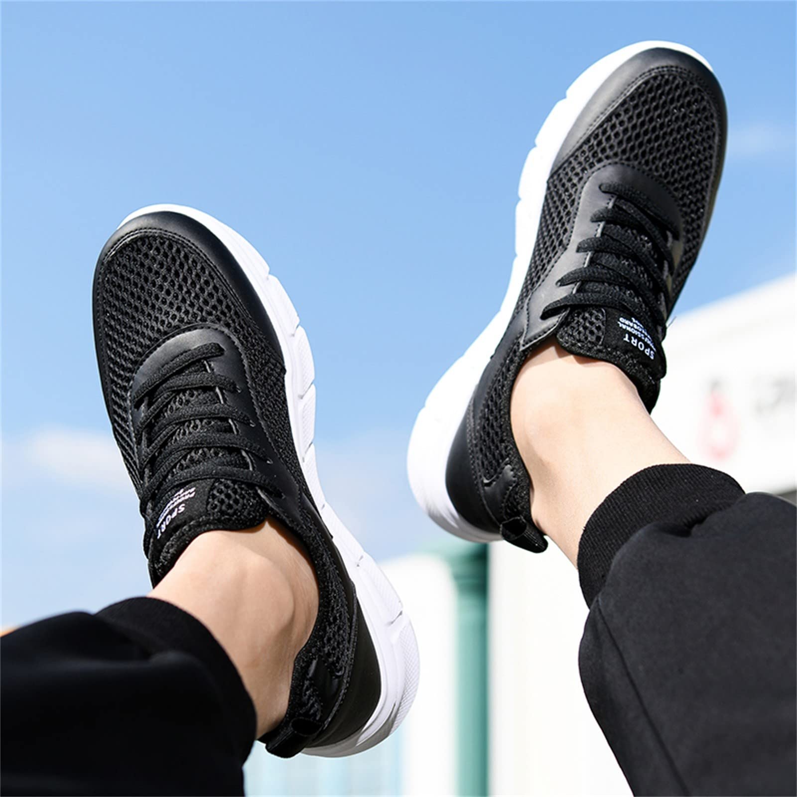 FASDNENDYS Fashion Summer Men Breathable Mesh Flat Elastic Casual Shoes Mens Shoes 501 Sneaker White