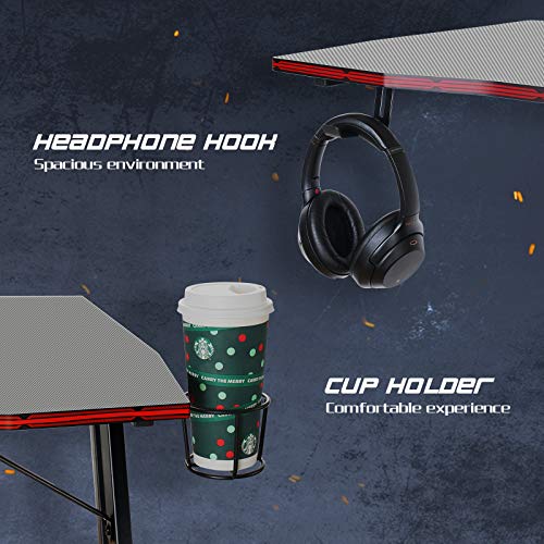 DESINO Gaming Desk 47 inch PC Computer Desk, Home Office Desk Table Gamer Workstation with Cup Holder and Headphone Hook, Gray