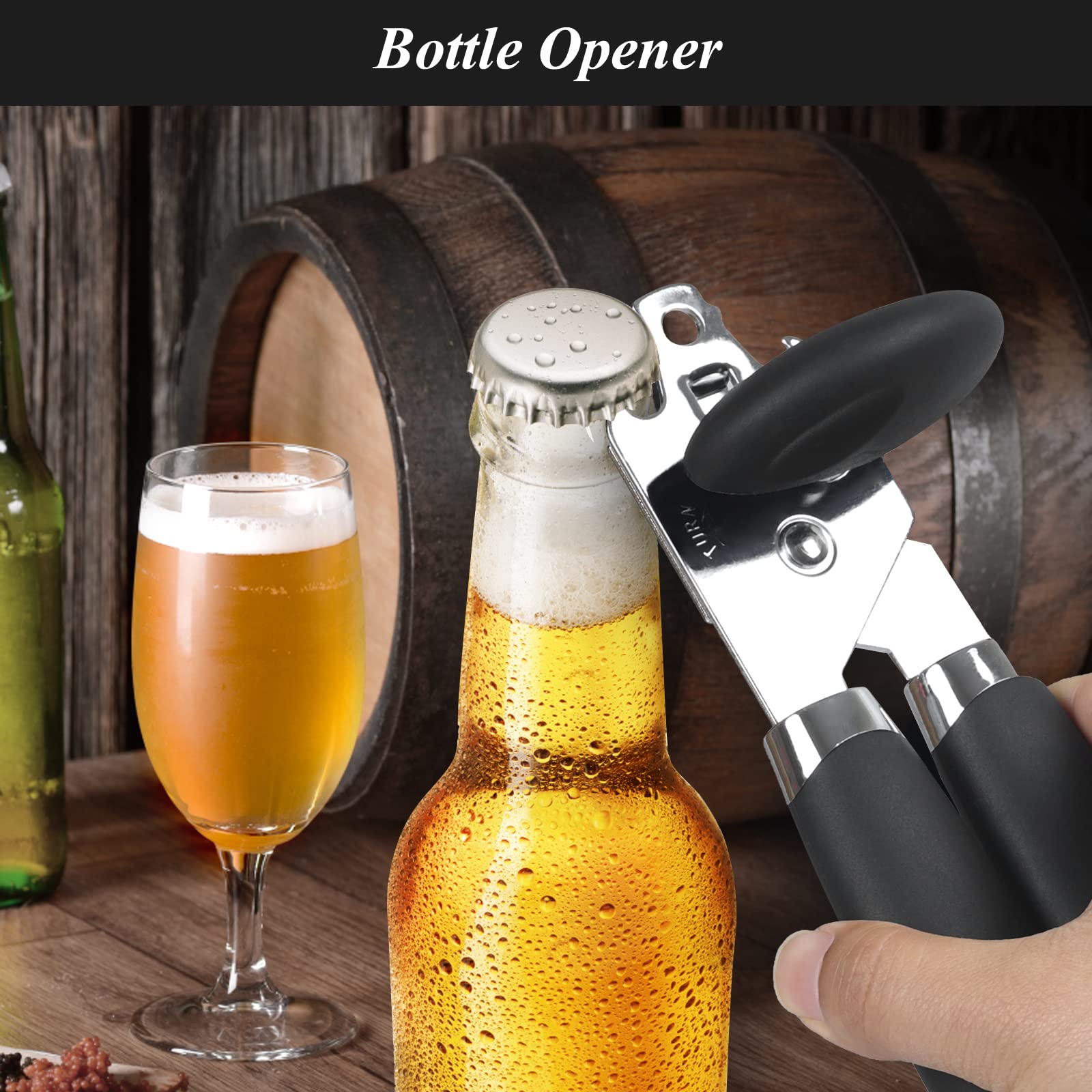 Jiaying Can Opener with Oversized Turn Knob and easy to grip with Comfortable Soft Handle,The Manual Handheld Can Opener, Sharp Cutting Wheel Built-in Bottle OpenerāBlack