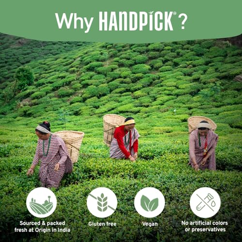 HANDPICK, Organic Green Tea Bags - 100 Tea Bags | Resealable Bag, Round & Eco-friendly Tea Bags | Direct From India