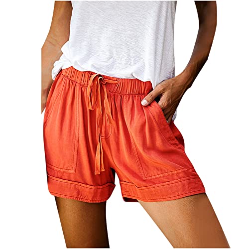 HSSDH Womens Drawstring Shorts Summer Elastic Waist Casual Lightweight with Pockets#aaltg0203- *94-Valentines Day Gifts Orange